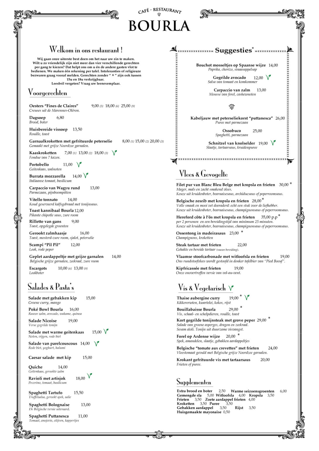 Menukaarten - Bourla